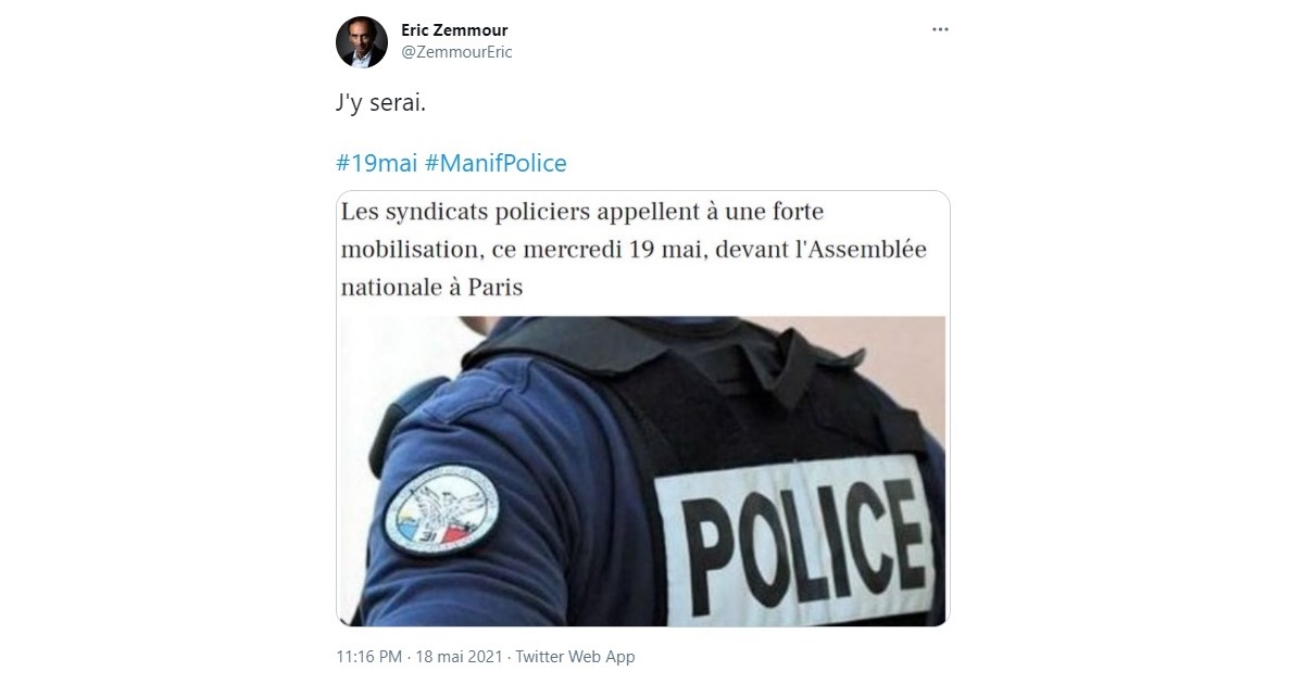 Manifestation des policiers: Eric Zemmour annonce sa présence Manifestation des policiers: Eric Zemmour annonce sa présence